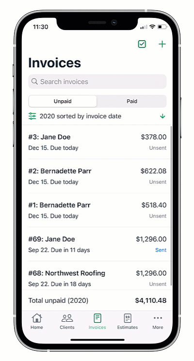 Sort and Filter Document and Expense Lists – Invoice2go Support ...